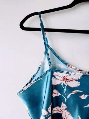 Source Unknown | Tops | Teal Floral Silky Cami | Poshmark
